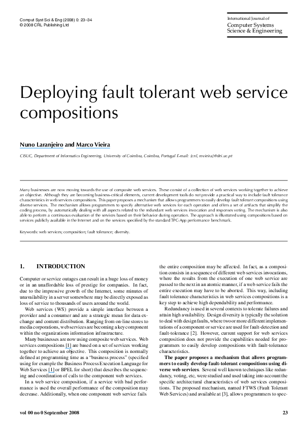 Pdf Deploying Fault Tolerant Web Service Compositions