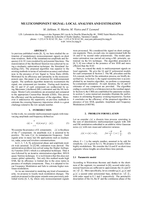 (PDF) Multicomponent signal: Local analysis and estimation
