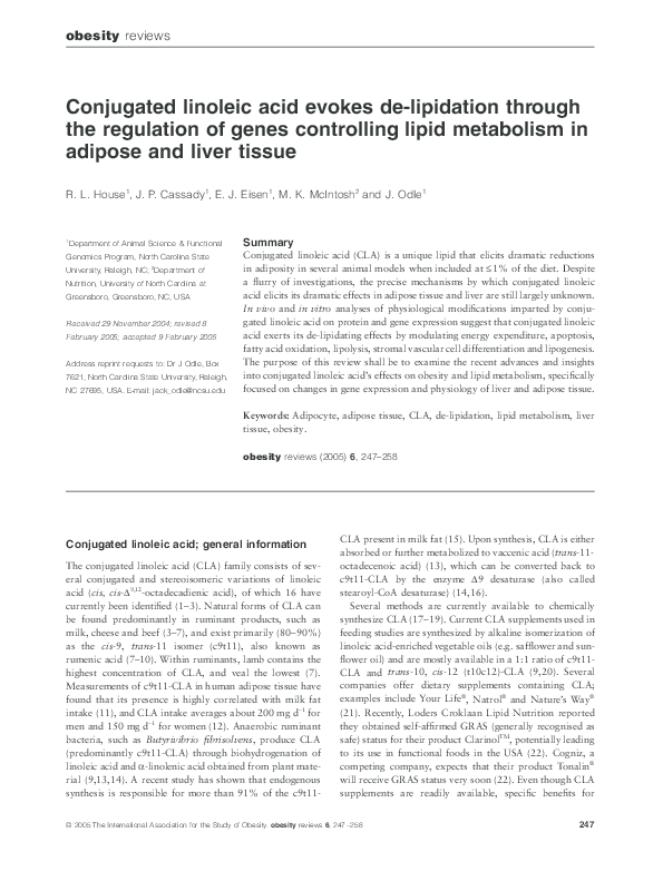 (PDF) Conjugated linoleic acid evokes de-lipidation through the regulation of genes controlling ...