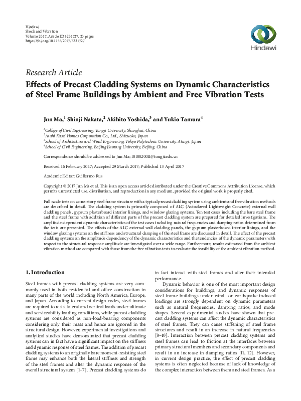 (PDF) Effects of Precast Cladding Systems on Dynamic Characteristics of ...