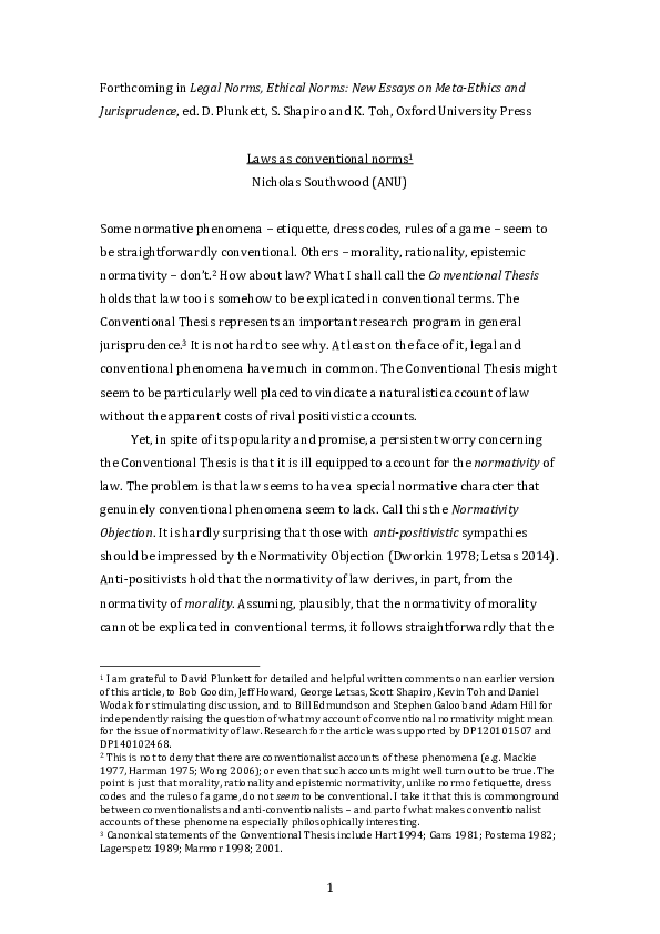 (DOC) Laws as Conventional Norms (Legal Norms, Ethical Norms, OUP)