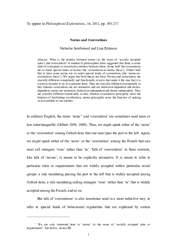 (PDF) Norms and Conventions (Philosophical Explorations)