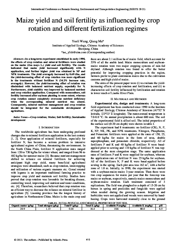 (PDF) Maize yield and soil fertility as influenced by crop rotation and different fertilization ...
