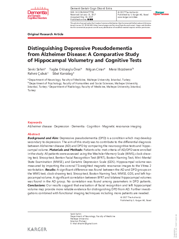 (PDF) Distinguishing Depressive Pseudodementia from Alzheimer Disease ...