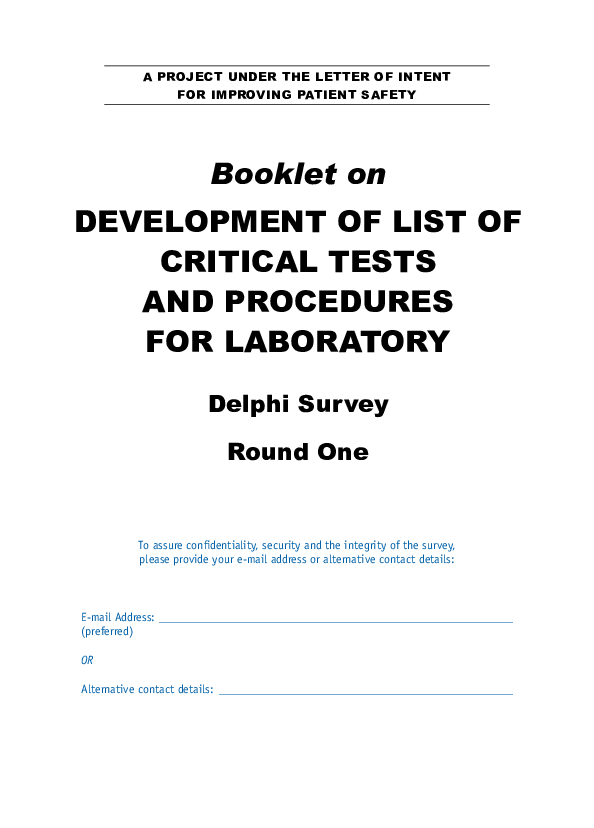 (PDF) Tool: Booklet on DEVELOPMENT OF LIST OF CRITICAL TESTS AND ...