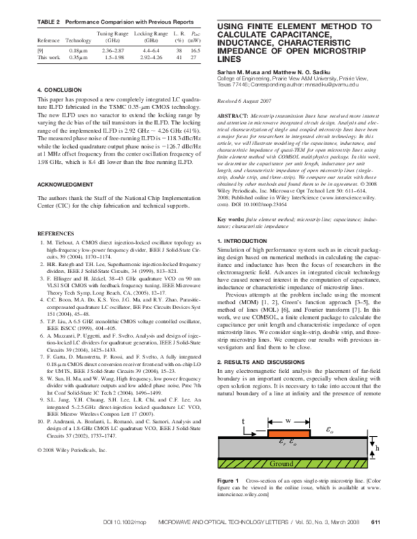 Pdf Using Finite Element Method To Calculate Capacitance Inductance Characteristic Impedance