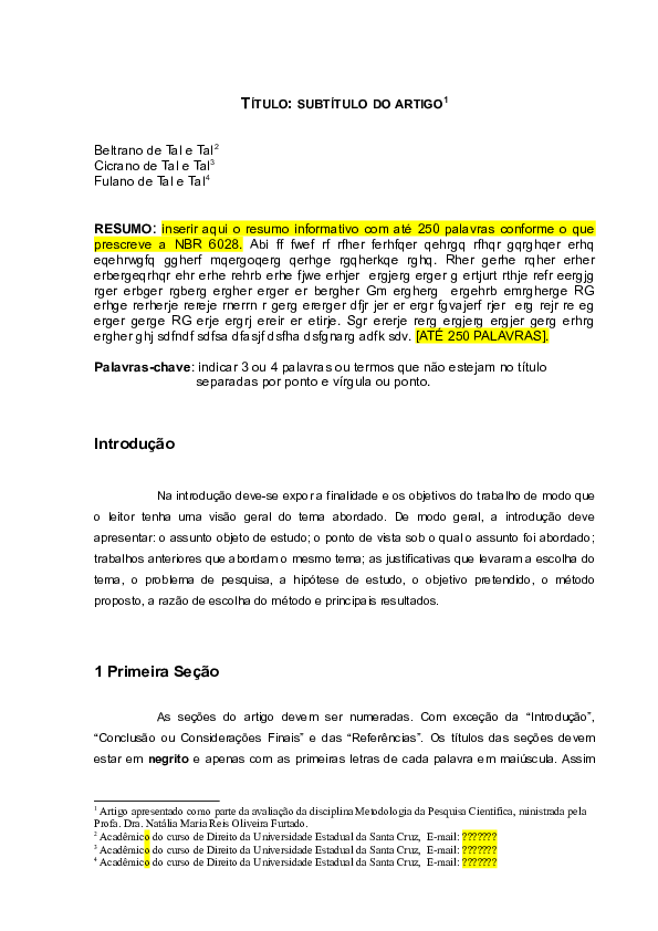 Formato De Resumo Do Artigo