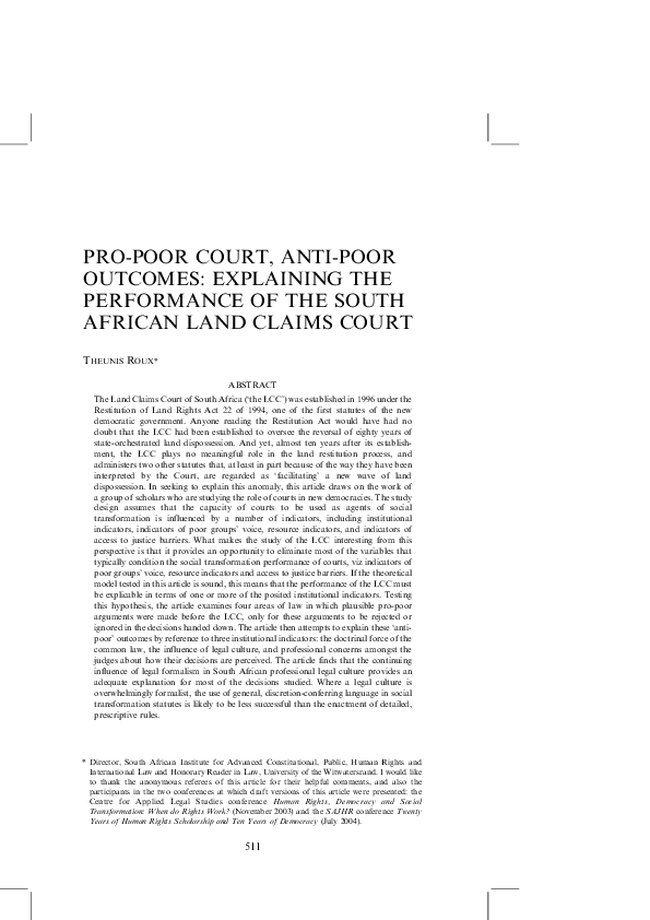 (PDF) Pro-Poor Court, Anti-Poor Outcomes: Explaining the Performance of ...