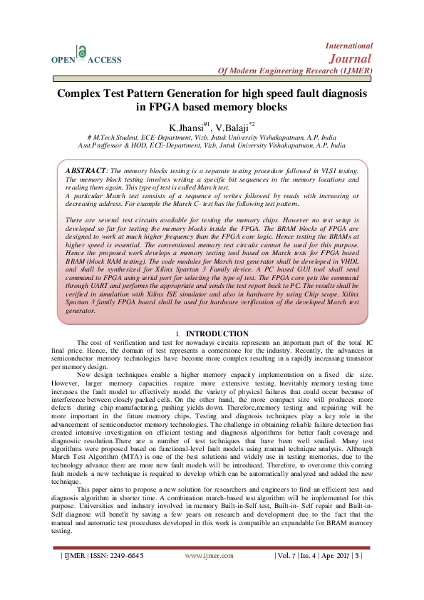 Pdf Complex Test Pattern Generation For High Speed Fault Diagnosis In Fpga Based Memory Blocks