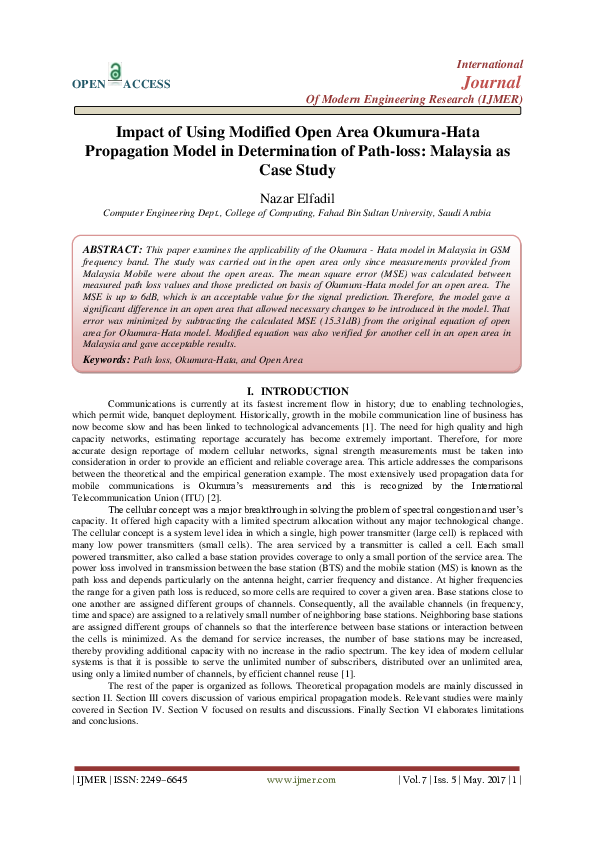(PDF) Impact of Using Modified Open Area Okumura-Hata Propagation Model ...