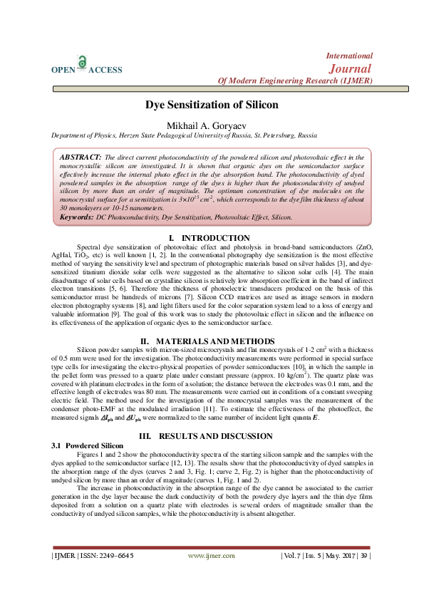 (PDF) Dye Sensitization of Silicon