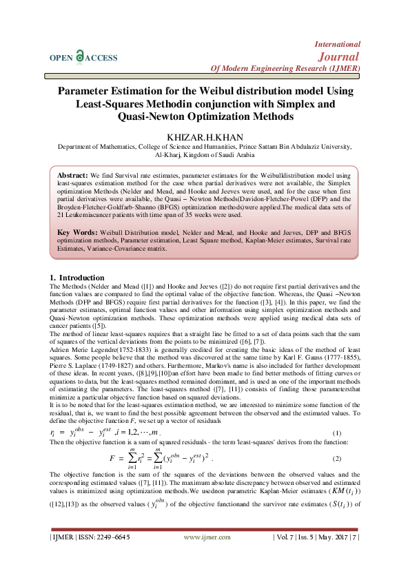 Pdf Parameter Estimation For The Weibul Distribution Model Using