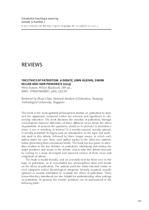 (PDF) THE ETHICS OF PATRIOTISM: A DEBATE, JOHN KLEINIG, SIMON KELLER ...