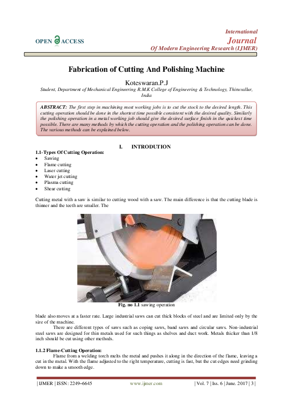 (PDF) Fabrication of Cutting And Polishing Machine