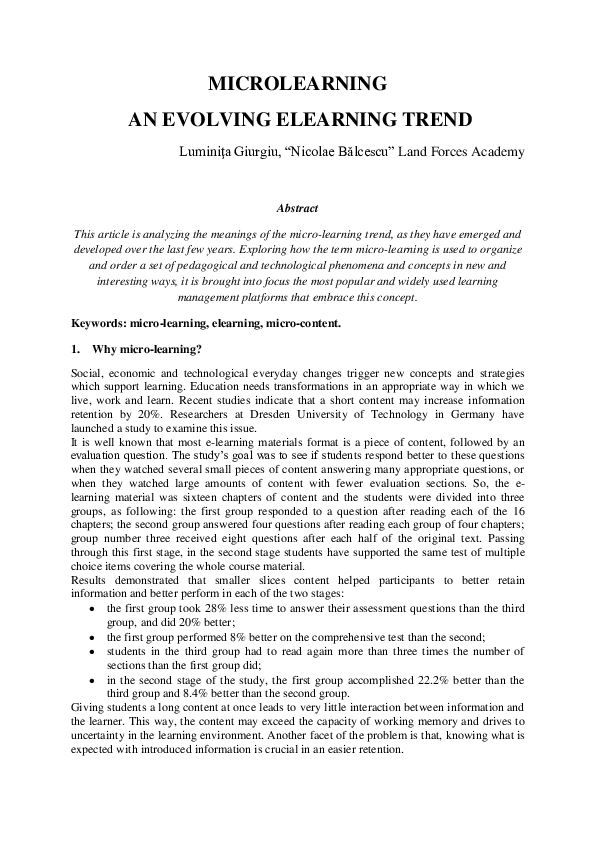 (DOC) MICROLEARNING AN EVOLVING ELEARNING TREND
