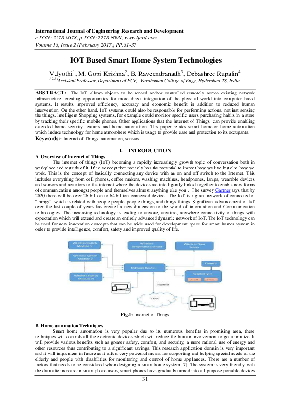 Pdf Iot Based Smart Home System Technologies