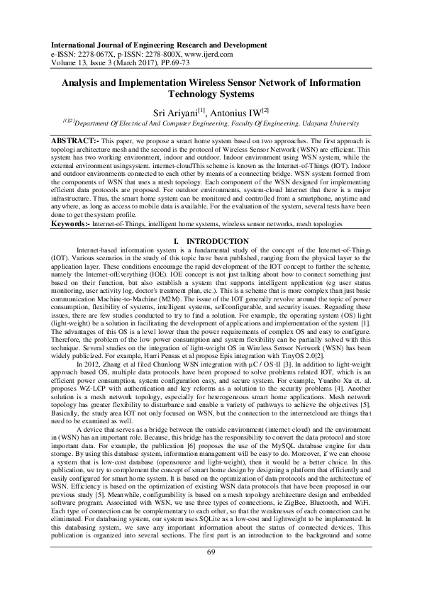 Pdf Analysis And Implementation Wireless Sensor Network Of