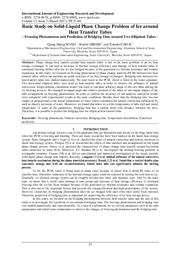 (PDF) Basic Study on Solid-Liquid Phase Change Problem of Ice around ...