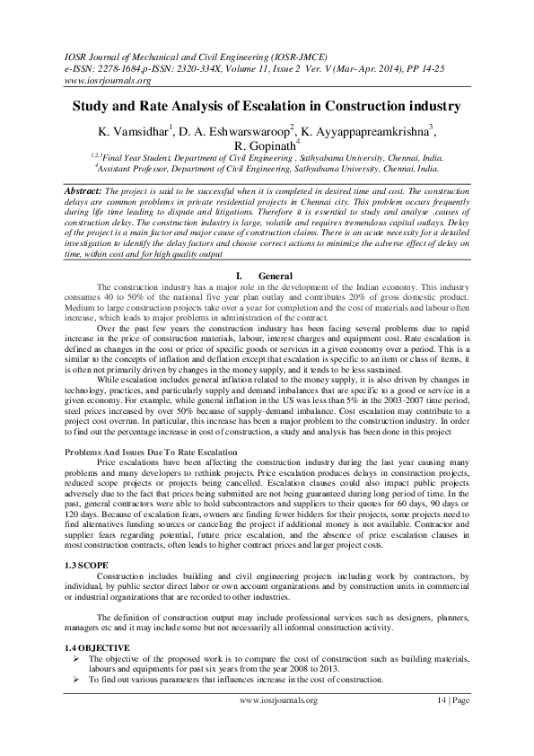 (PDF) Study and Rate Analysis of Escalation in Construction industry