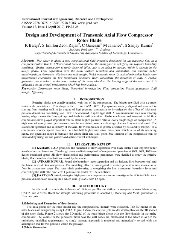 (PDF) Design and Development of Transonic Axial Flow Compressor Rotor Blade