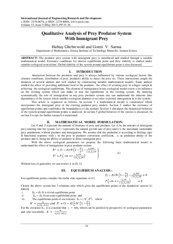 (PDF) Qualitative Analysis of Prey Predator System With Immigrant Prey