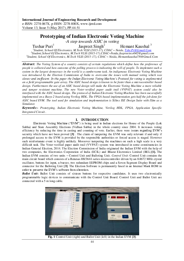(PDF) Prototyping of Indian Electronic Voting Machine -A step towards ...