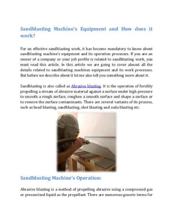 (PDF) Sandblasting Machine’s Equipment and How does it work?