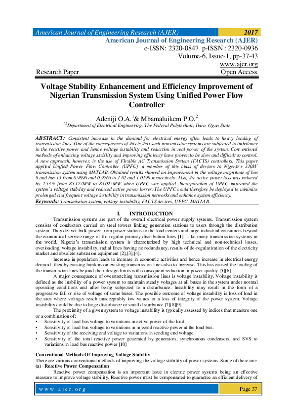 (PDF) Voltage Stability Enhancement and Efficiency Improvement of Nigerian Transmission System ...