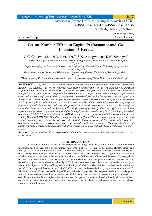 (PDF) Cetane Number Effect on Engine Performance and Gas Emission: A Review