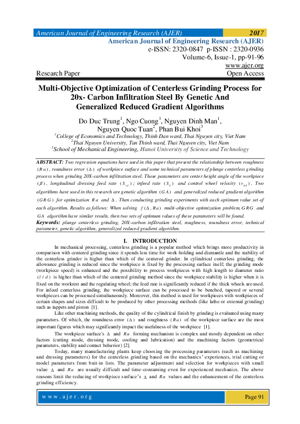 (PDF) Multi-Objective Optimization of Centerless Grinding Process for 20x-Carbon Infiltration ...