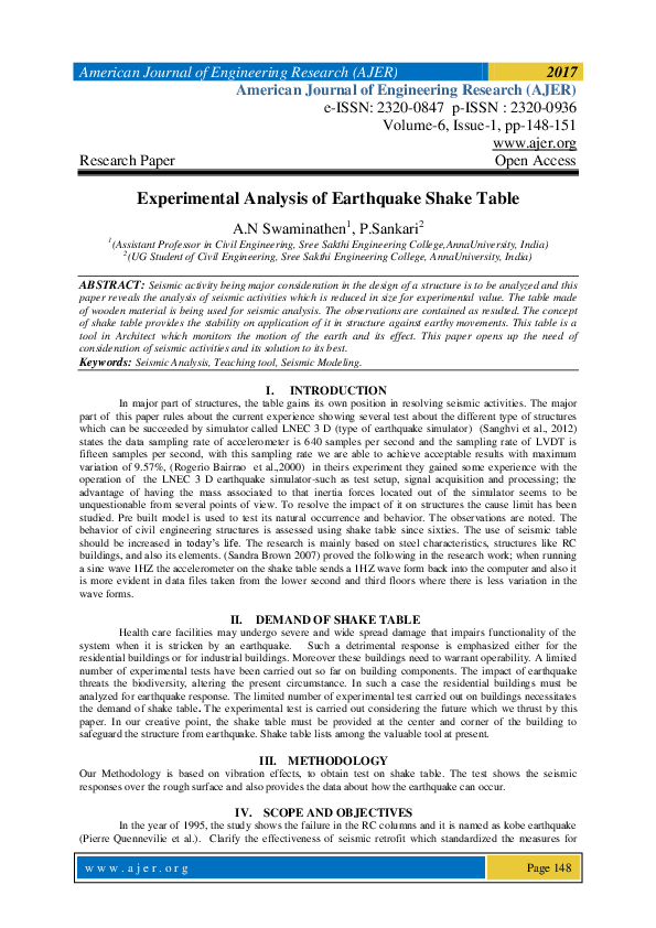 (PDF) Experimental Analysis of Earthquake Shake Table