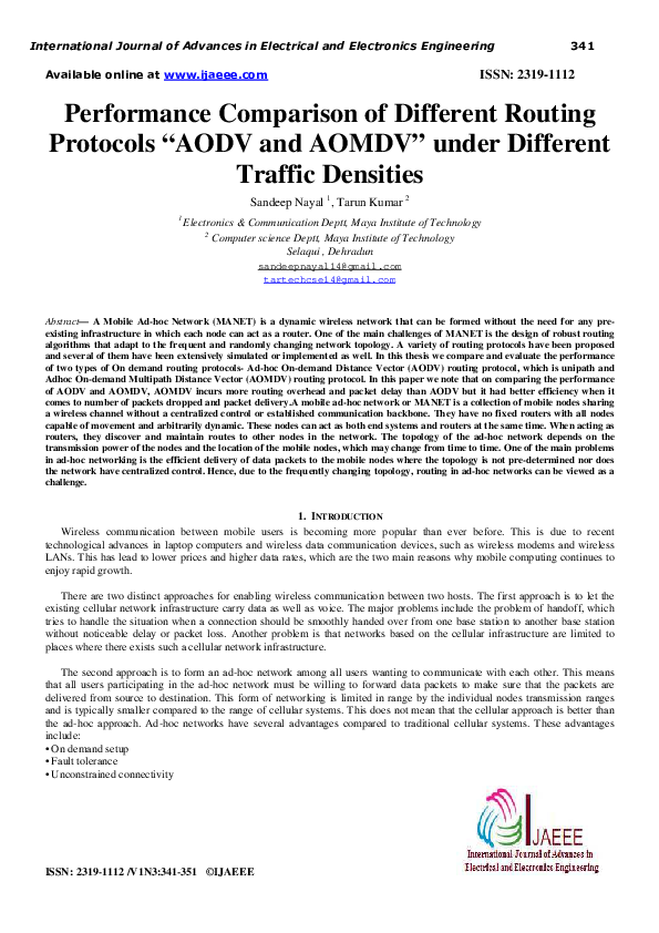 Pdf Performance Comparison Of Different Routing Protocols Aodv And