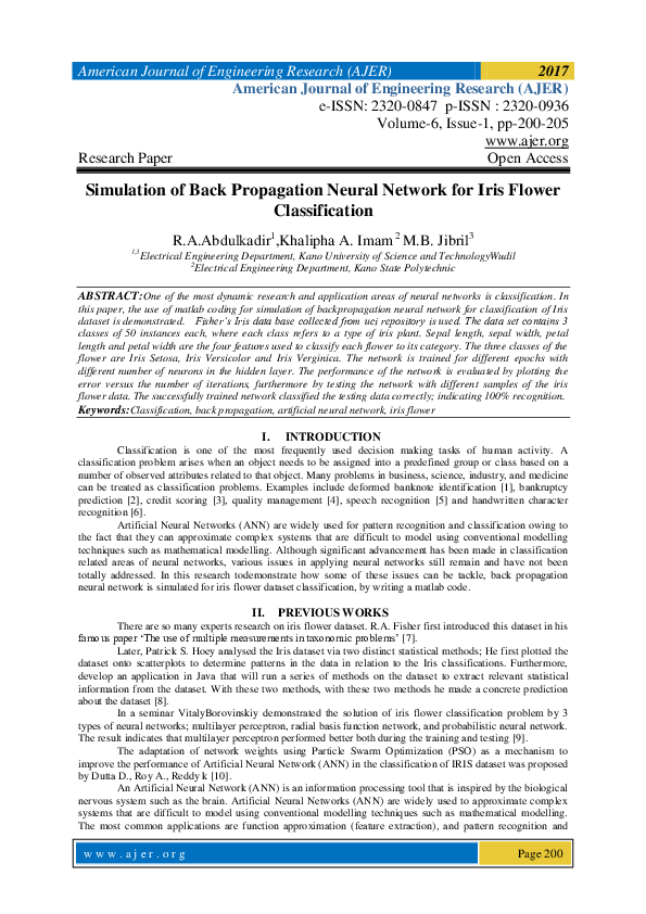 Pdf Simulation Of Back Propagation Neural Network For Iris Flower