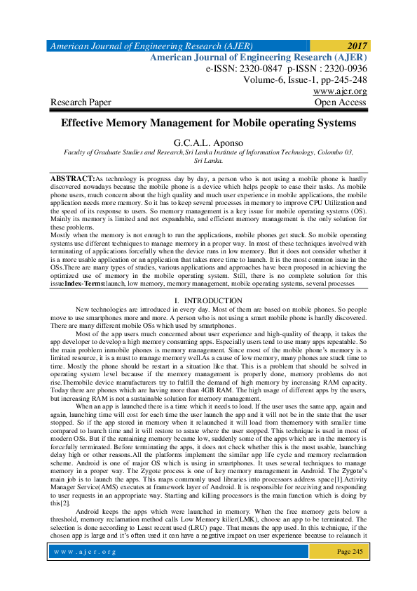 (PDF) Effective Memory Management for Mobile operating Systems