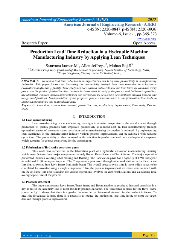 (PDF) Production Lead Time Reduction in a Hydraulic Machine ...