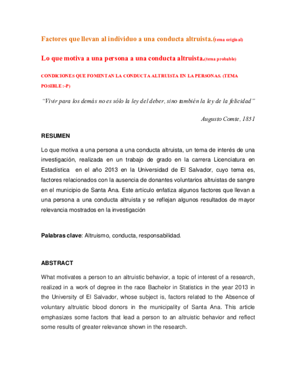 (PDF) Factores que llevan al individuo a una conducta altruista
