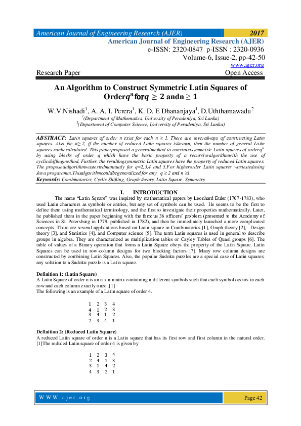 Pdf Constructing Symmetric Latin Squares Algorithm