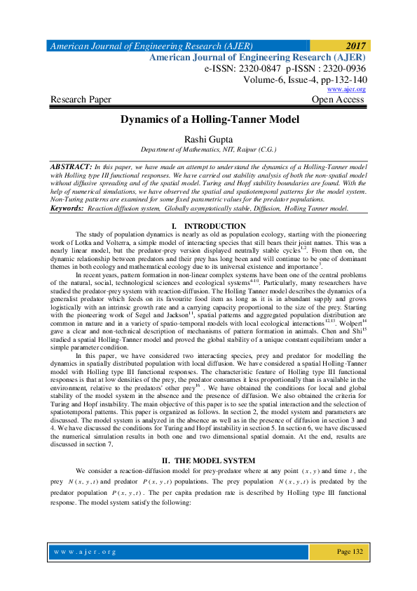(PDF) Dynamics of a Holling-Tanner Model