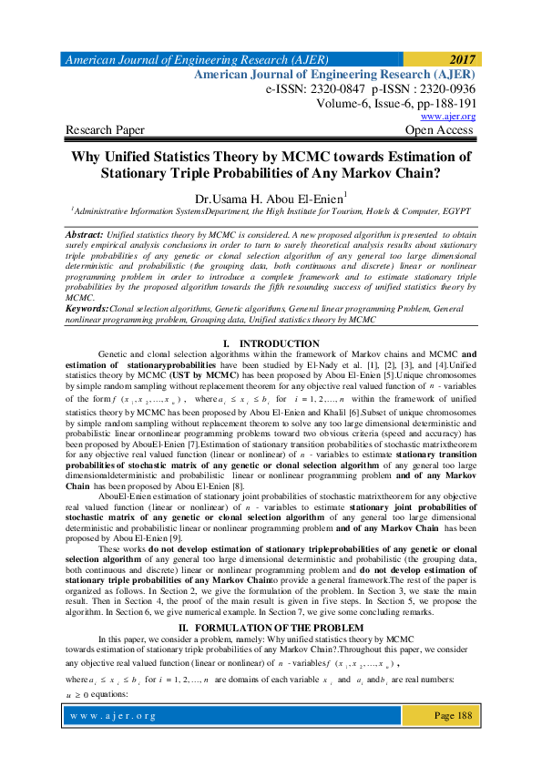 (PDF) Why Unified Statistics Theory by MCMC towards Estimation of Stationary Triple ...