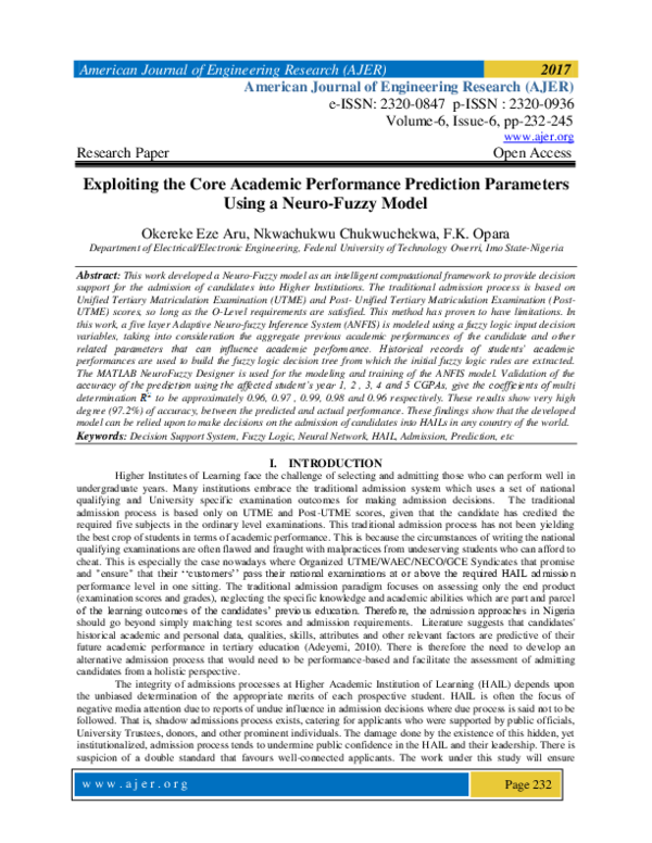 Pdf Exploiting The Core Academic Performance Prediction Parameters