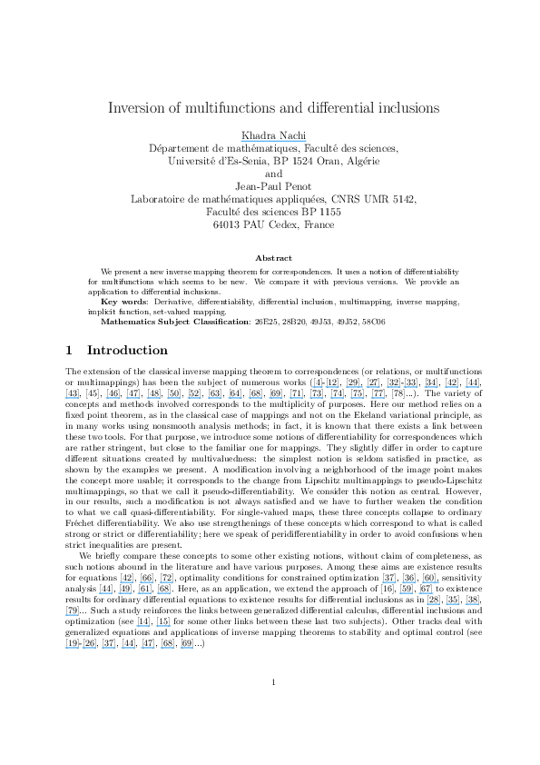(PDF) Inversion of multifunctions and differential inclusions