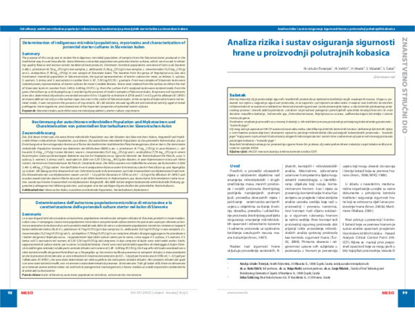 (PDF) Analiza rizika i sustav osiguranja sigurnosti hrane u proizvodnji polutrajnih kobasica