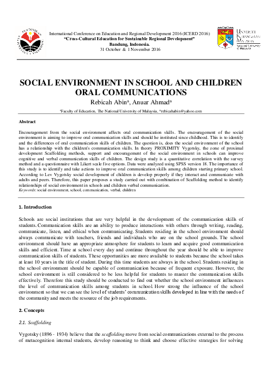 (PDF) SOCIAL ENVIRONMENT IN SCHOOL AND CHILDREN ORAL COMMUNICATIONS