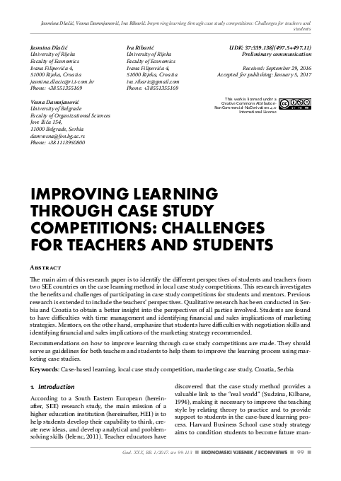 (PDF) Improving learning through case study competitions: Challenges ...