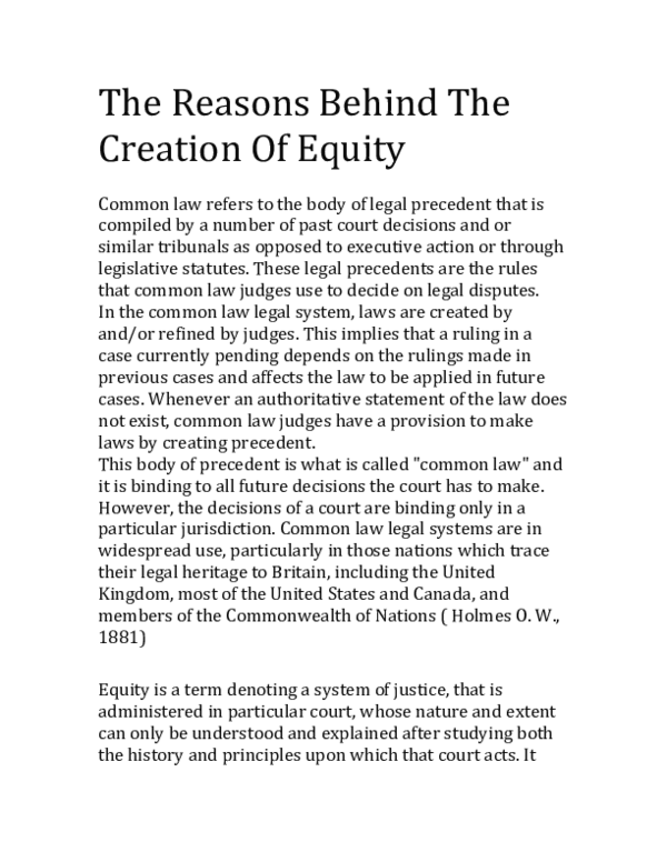 (DOC) The Reasons Behind The Creation Of Equity