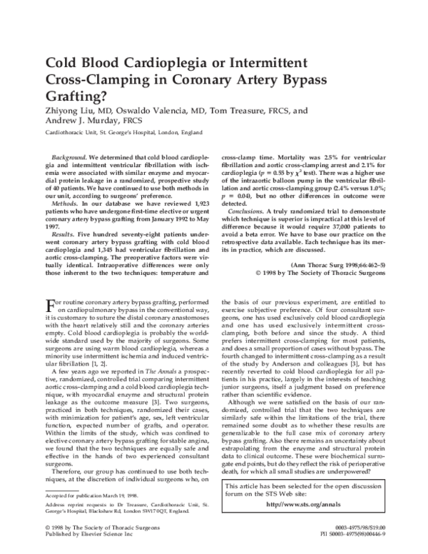 (PDF) Cold blood cardioplegia or intermittent cross-clamping in ...