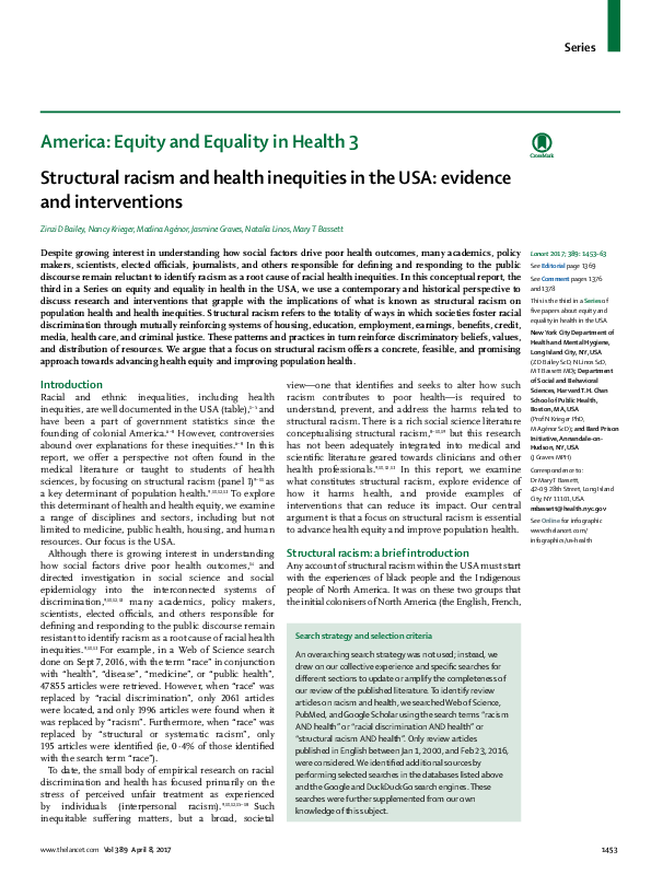 (PDF) America: Equity and Equality in Health 3 Structural racism and ...