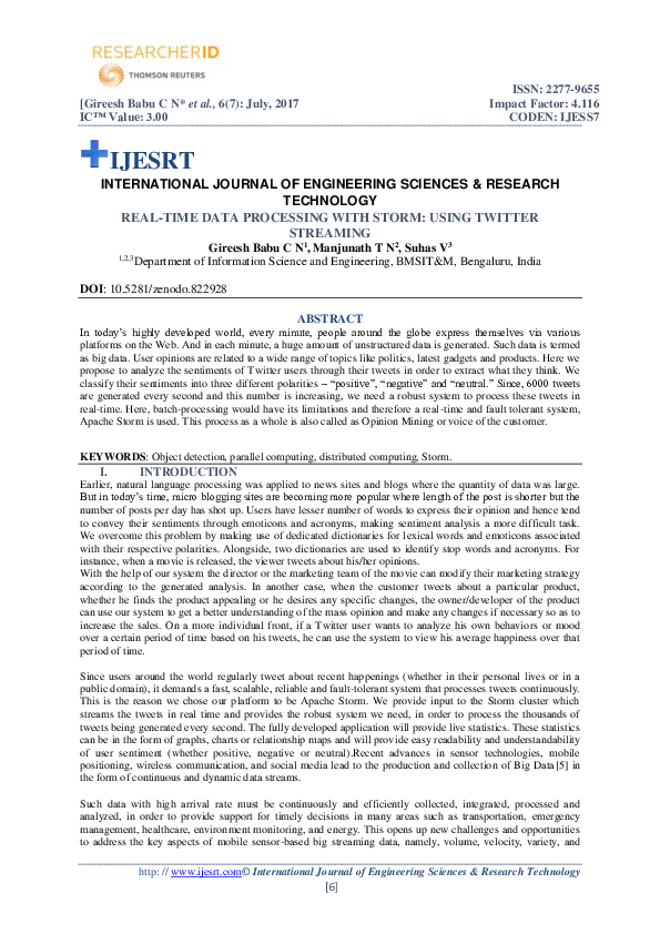 Pdf Real Time Data Processing With Storm Using Twitter Streaming