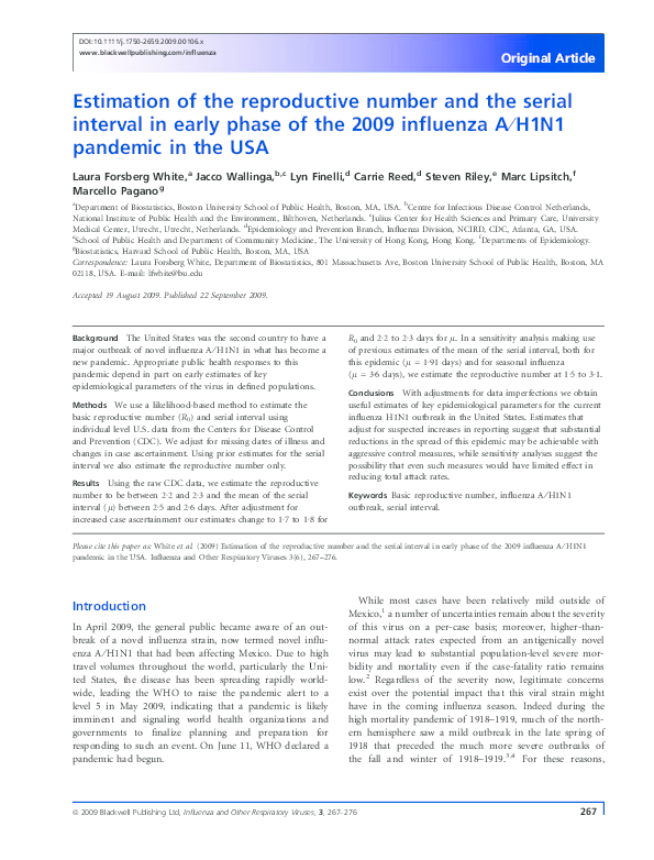 (PDF) Estimation of the reproductive number and the serial interval in ...