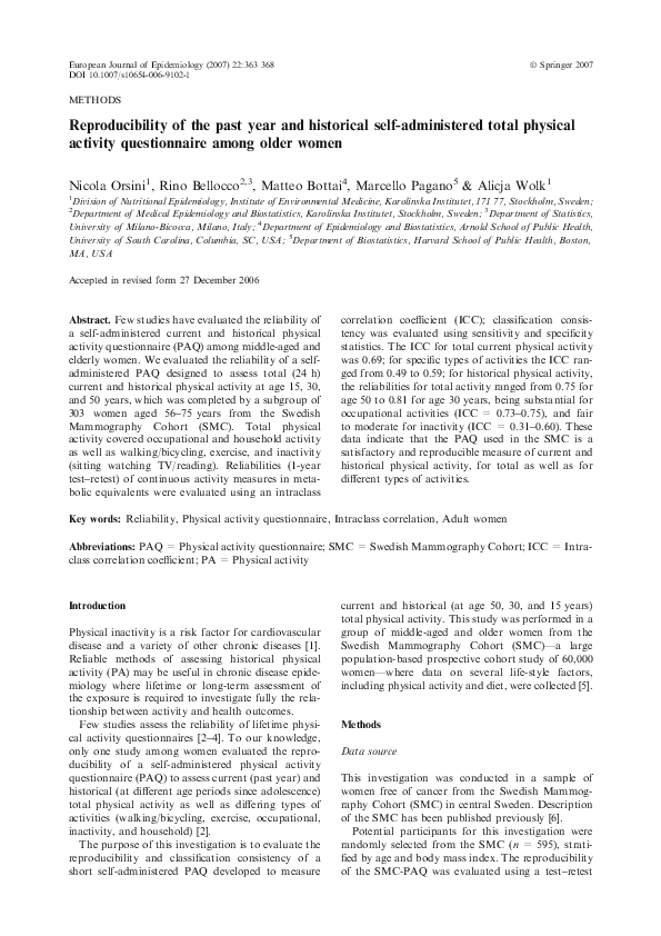 (PDF) Reproducibility of the past year and historical self-administered ...